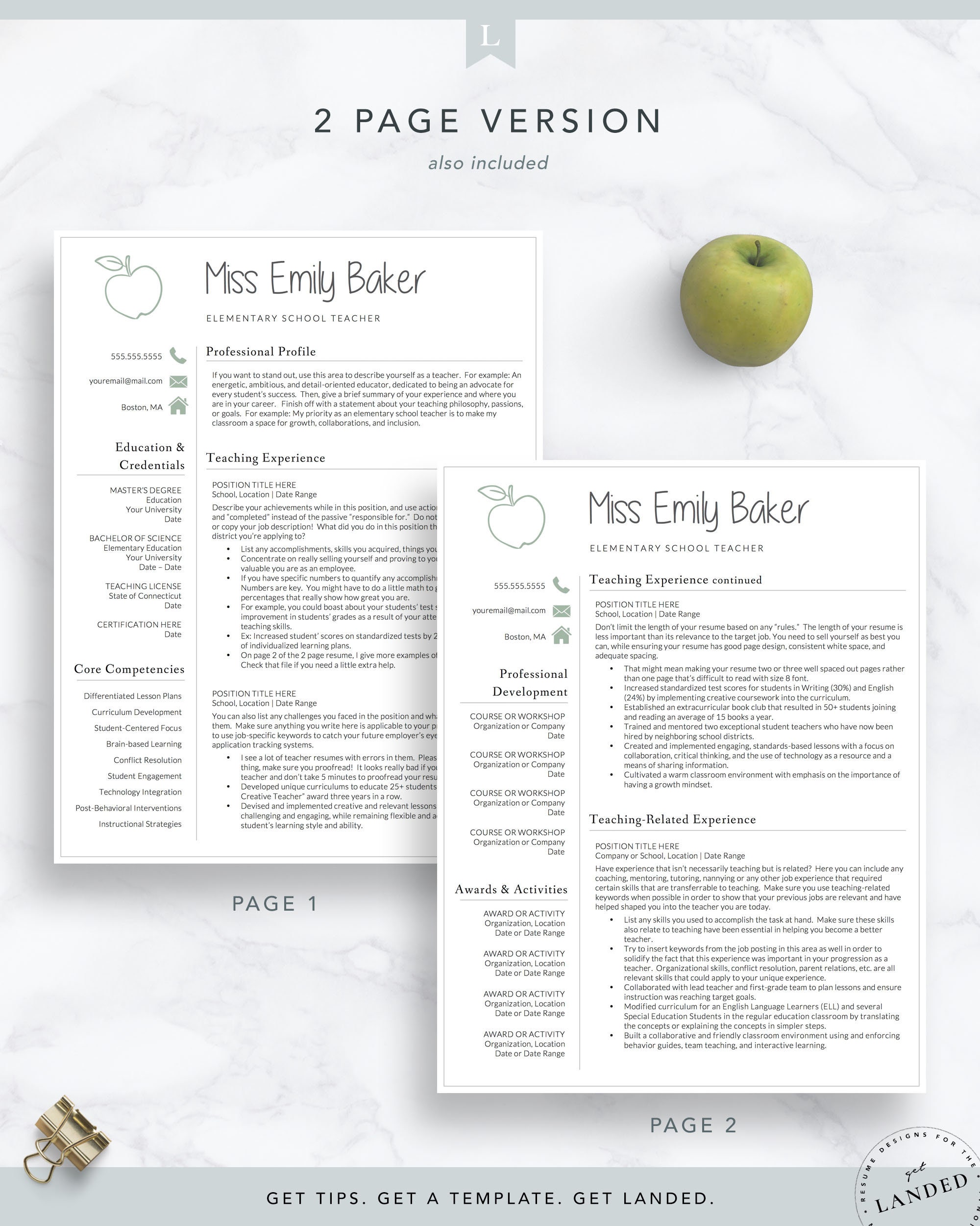 Teacher Resume Template for Word & Pages Apple Resume - Etsy.de