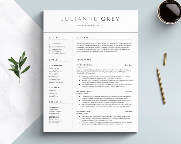 Clean Modern Resume Template 4 Page CV Template Cover Letter References ...