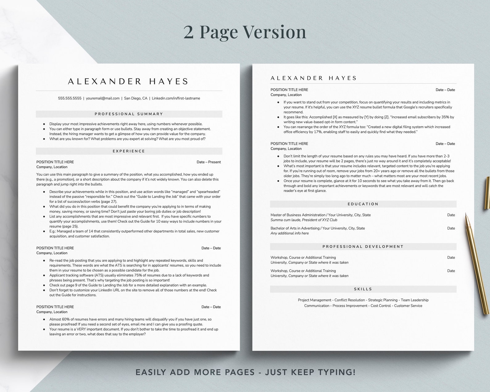 ATS Resume Template for Google Docs, Word and Apple Pages Resume, ATS ...