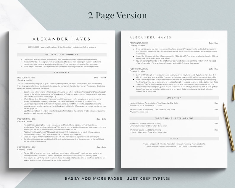 ATS Resume Template for Google Docs, Word and Apple Pages Resume, ATS ...