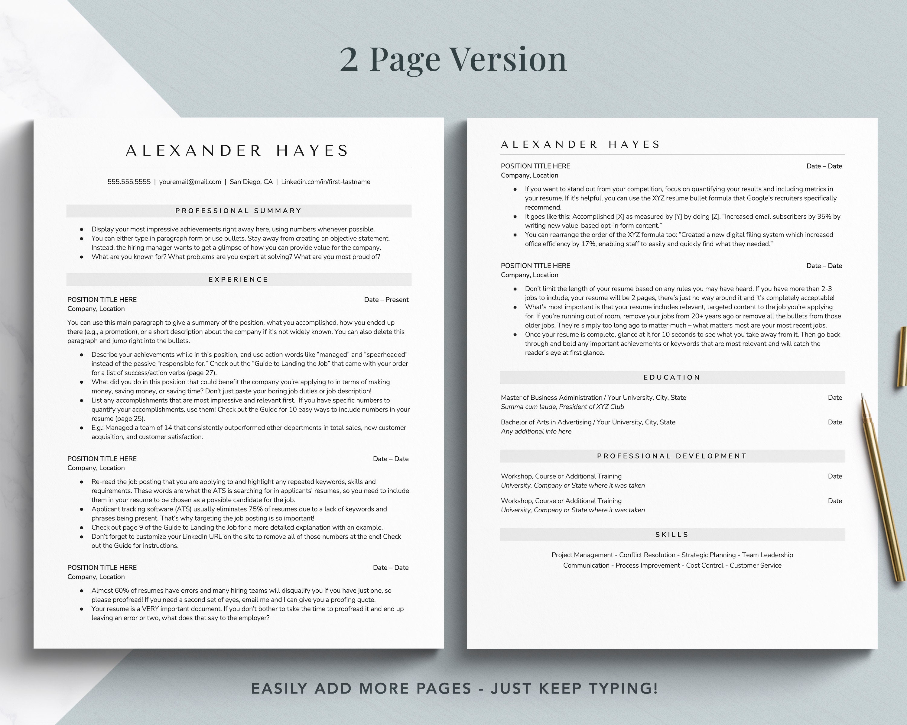 ATS Resume Template for Google Docs, Word and Apple Pages Resume, ATS ...