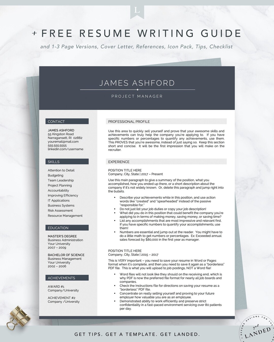 Professional Resume Template for Word and Pages | 1, 2 and 3 Page CV ...