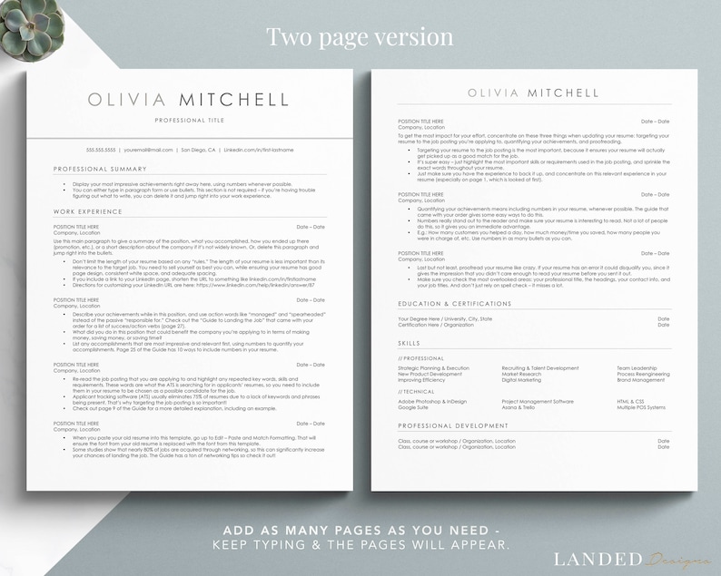 ATS Friendly Resume Template for Word Pages Google Docs - Etsy