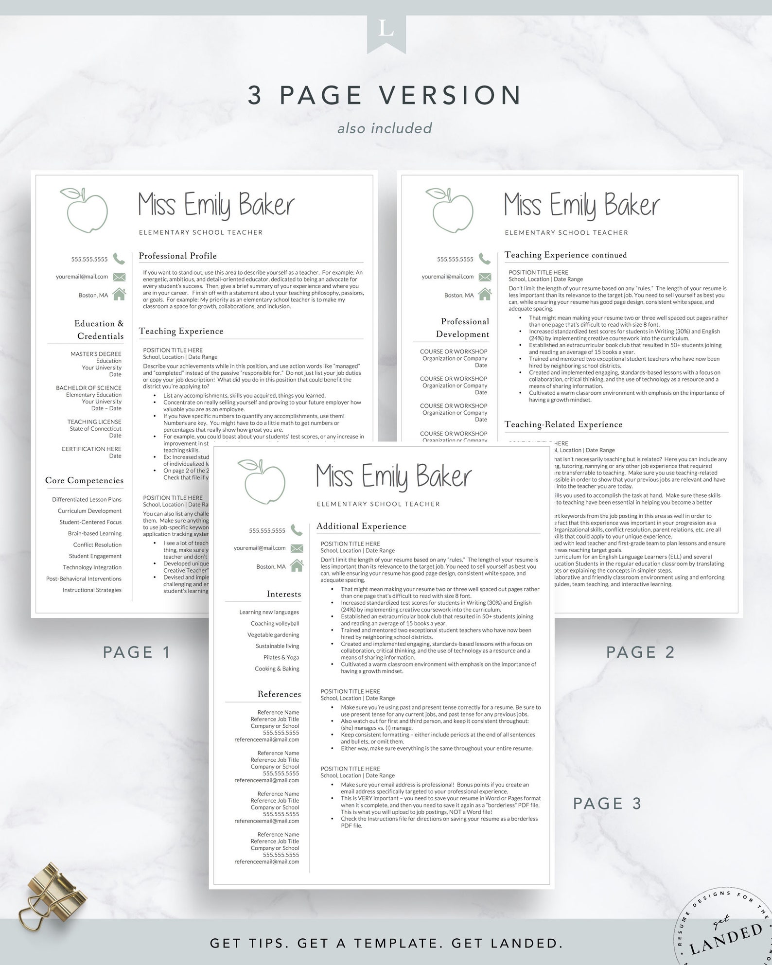 Teacher Resume Template for Word & Pages | Apple Resume, Elementary ...