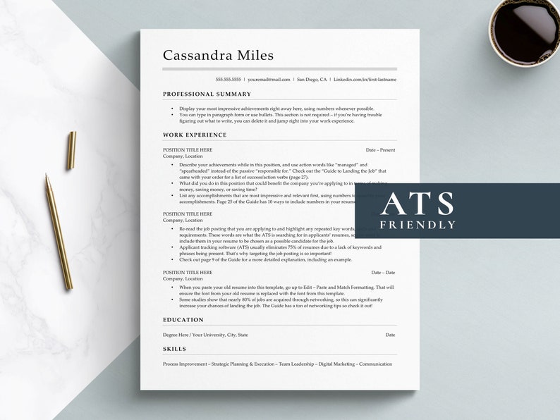Simple Resume Template for Word, Google Docs, Pages - ATS Friendly ...