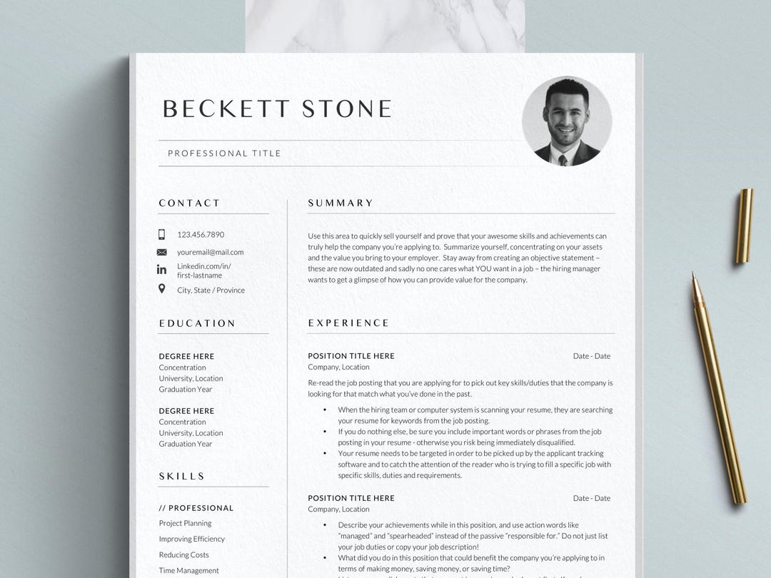 CV Template With Photo for Word & Pages With Cover Letter, Resume With ...