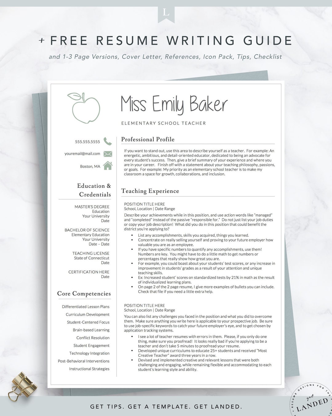 Teacher Resume Template for Word & Pages | Apple Resume, Elementary ...