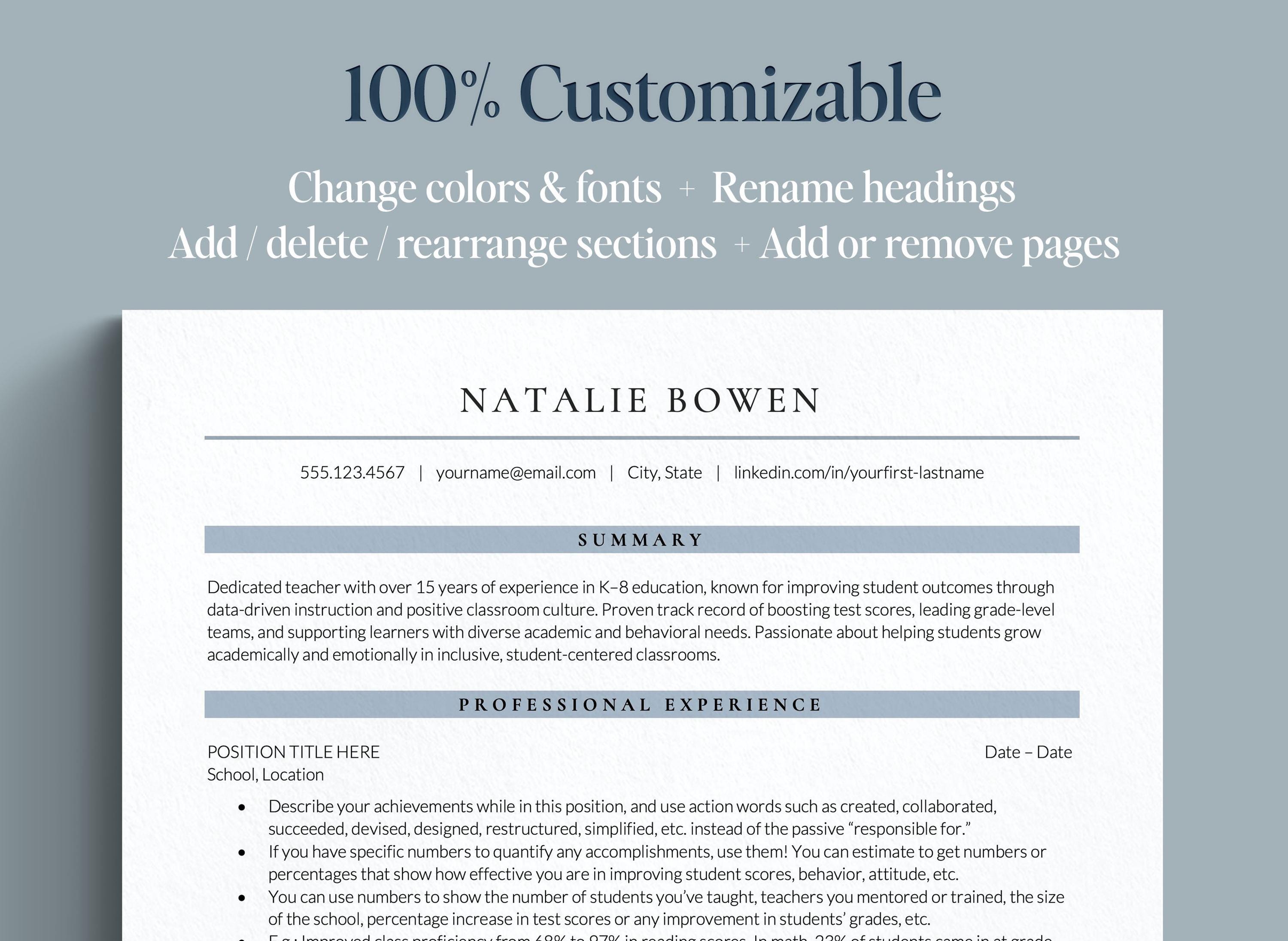 Teacher Resume Template for Google Docs, Word & Pages | ATS Friendly ...