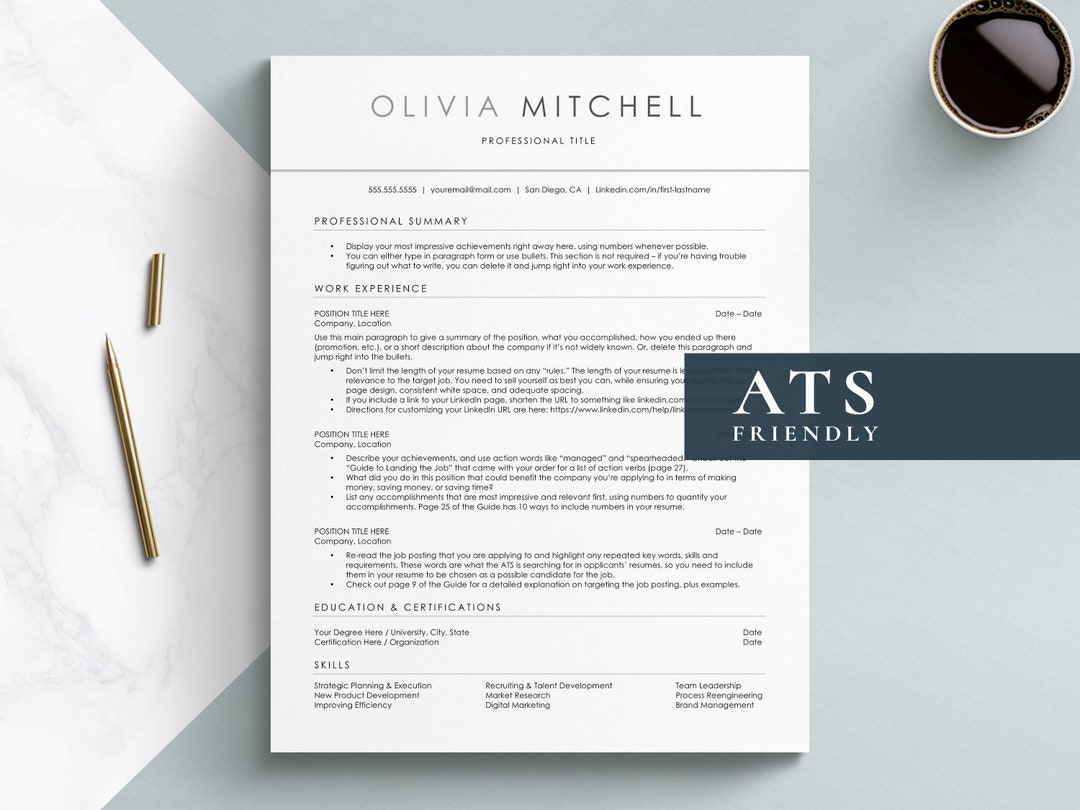 ATS Friendly Resume Template for Word, Pages, Google Docs Resume ...