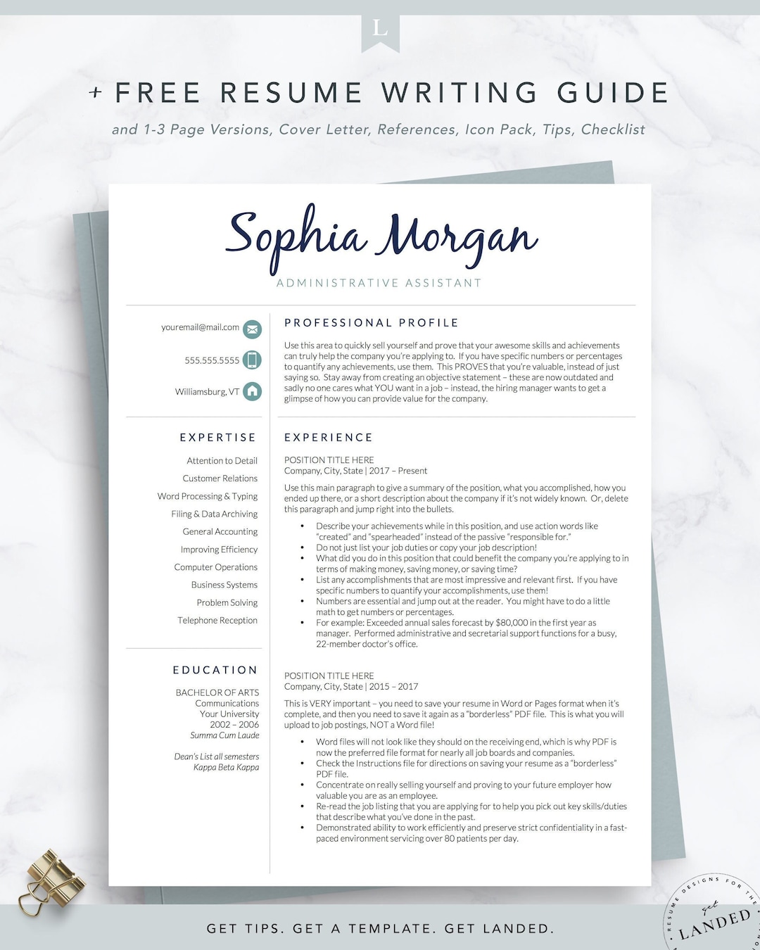 Executive Assistant Resume Template for Word and Pages | 1, 2 & 3 Page ...