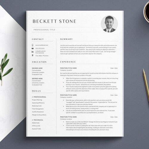 Lebenslauf Vorlage Curriculum Vitae CV Template With Photo - Etsy