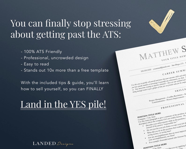 Professional Resume Format, ATS Friendly Resume Template, Minimalist ...