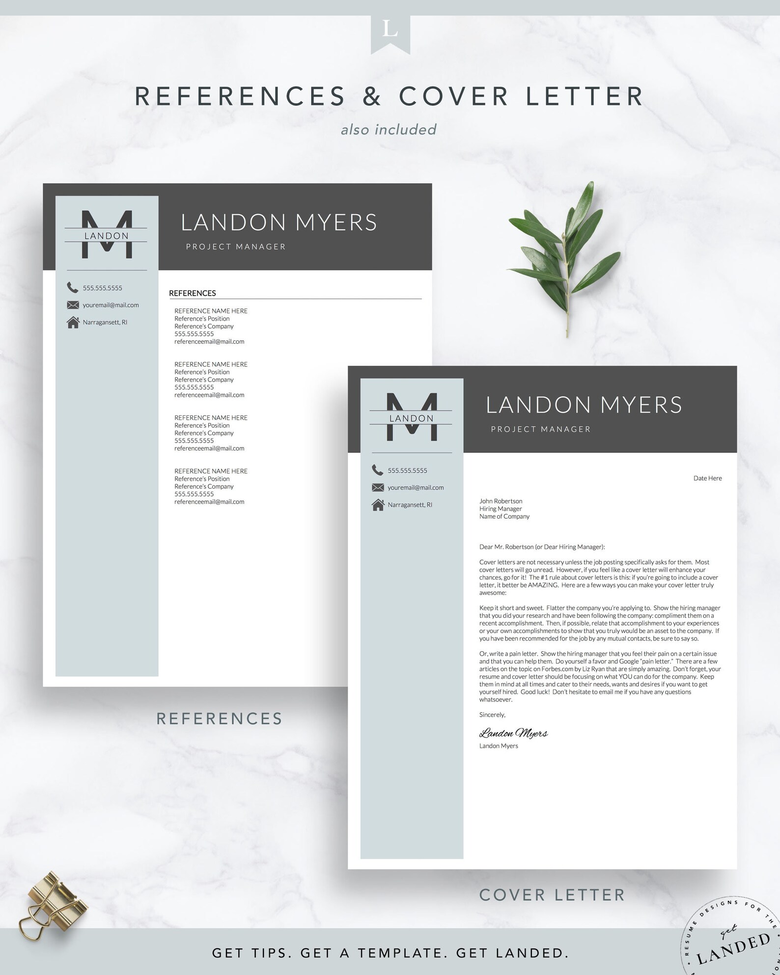 Blue Grey Resume Template With Initials for Word & Pages 1-3 Page ...