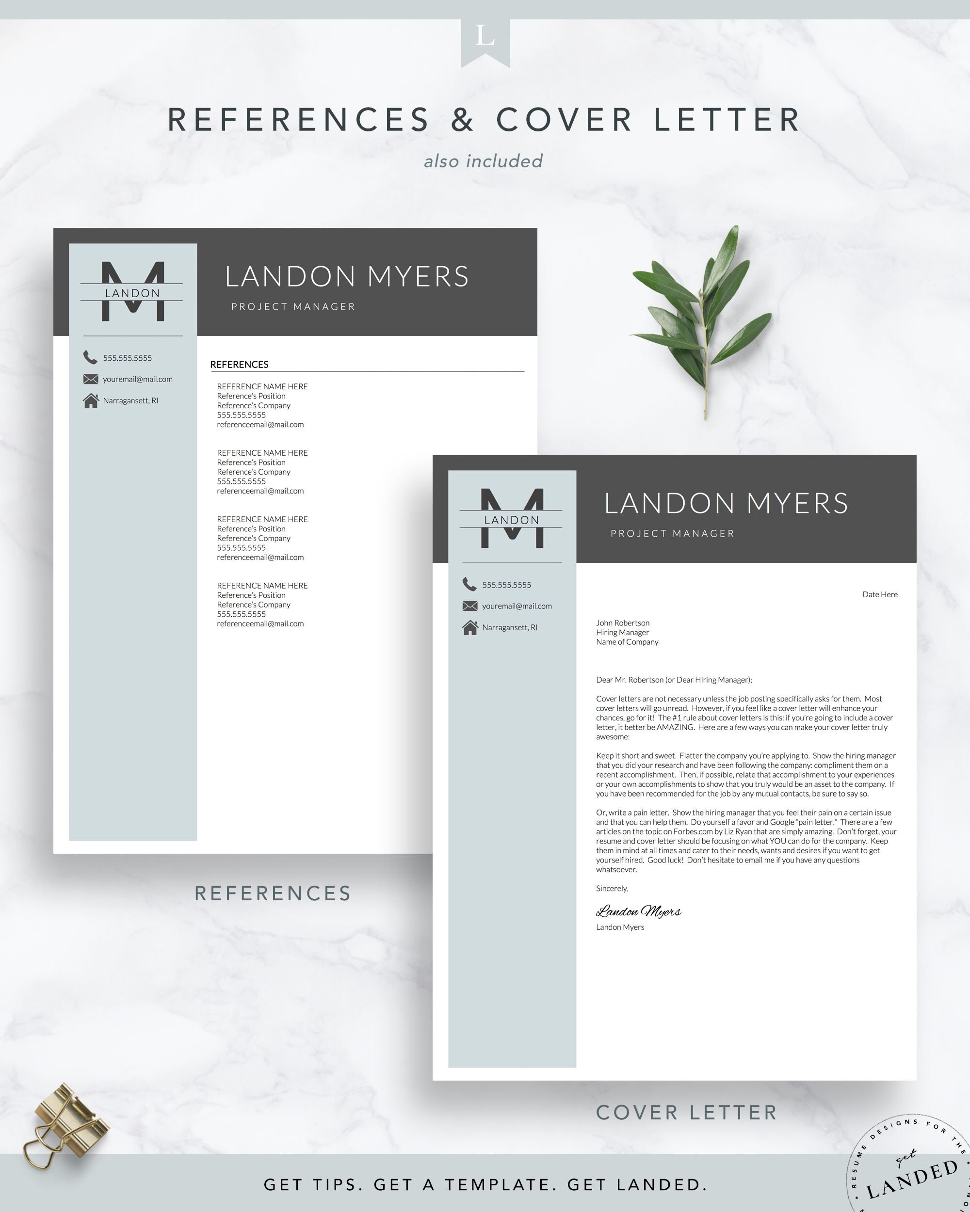 Blue Grey Resume Template With Initials for Word & Pages 1-3 - Etsy Canada