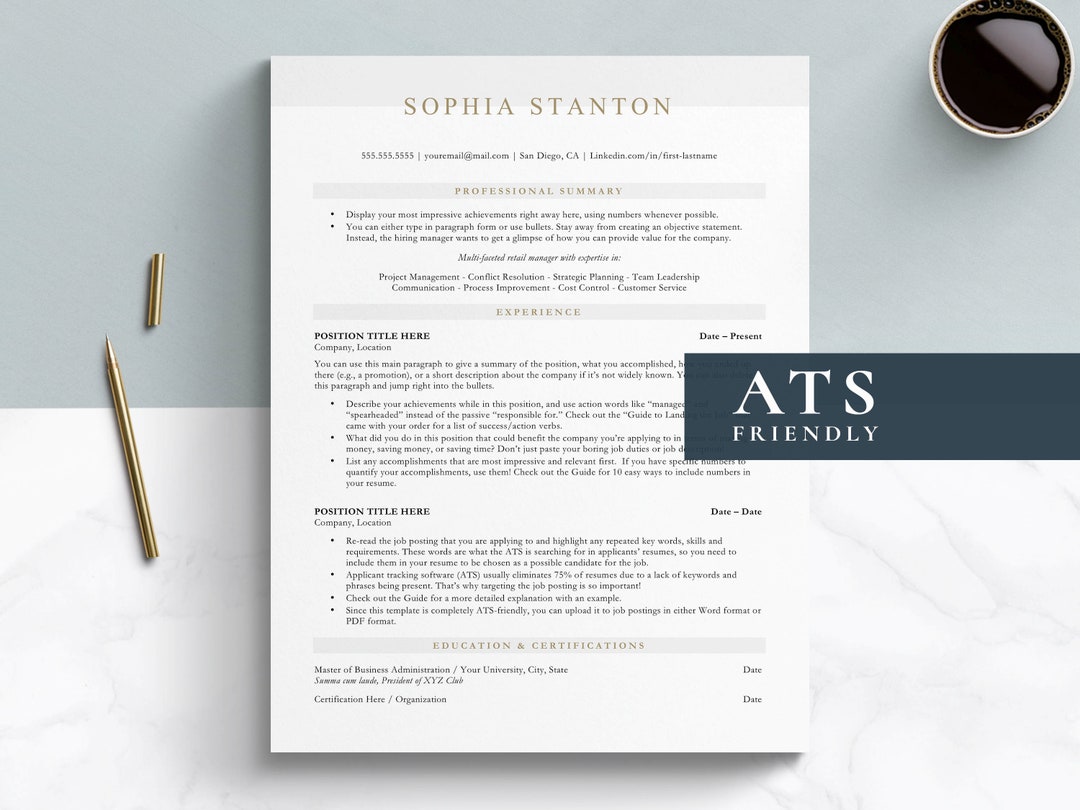 ATS Friendly Resume Template for MS Word, Pages, Google Docs, One ...