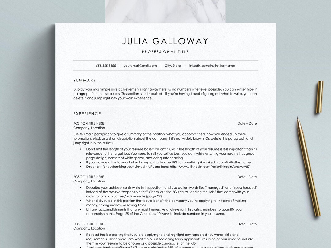 Simple Basic Resume Template for Word, Pages, Google Docs, Traditional ...