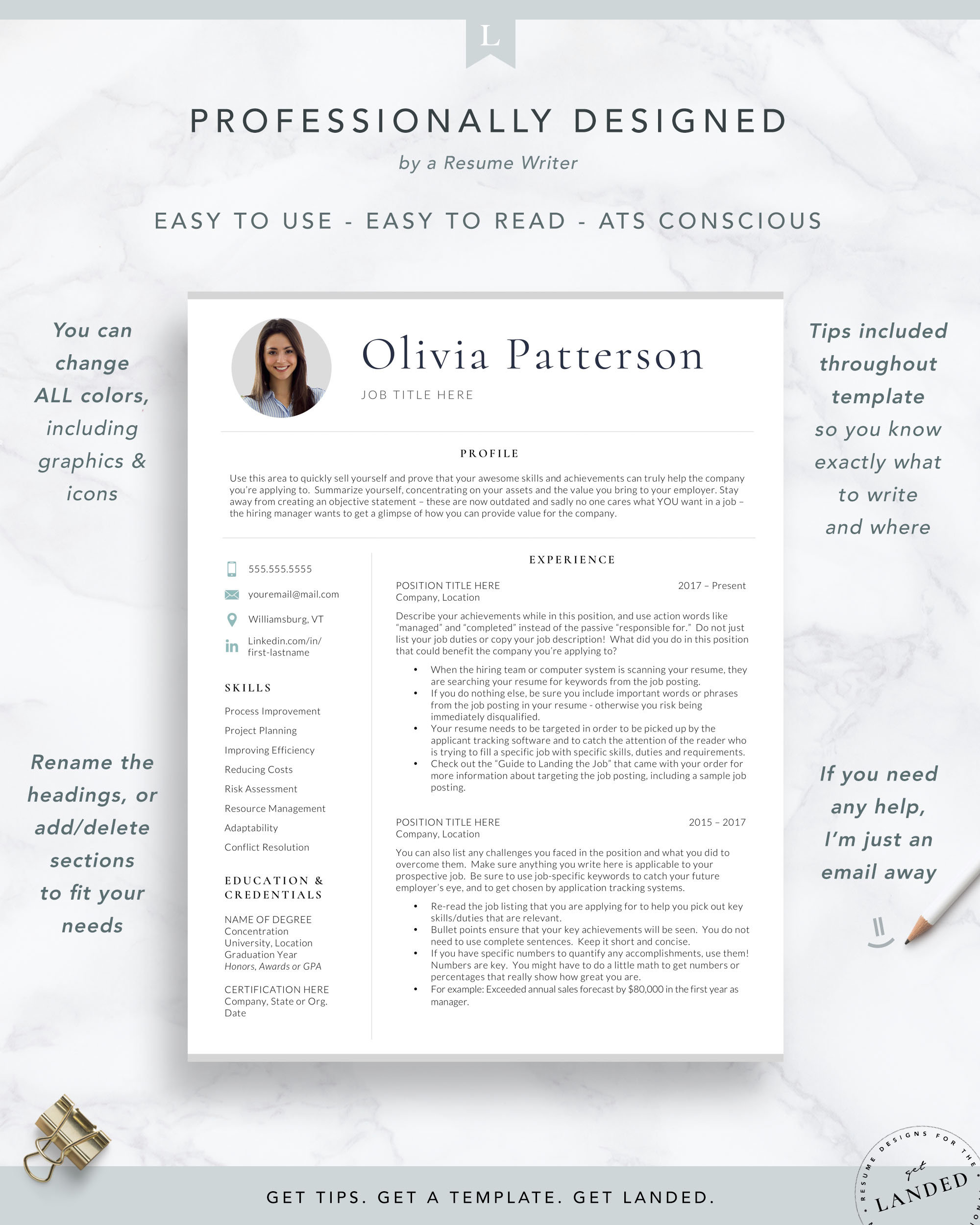 Resume Template With Headshot, Professional Resume With Photo Picture ...