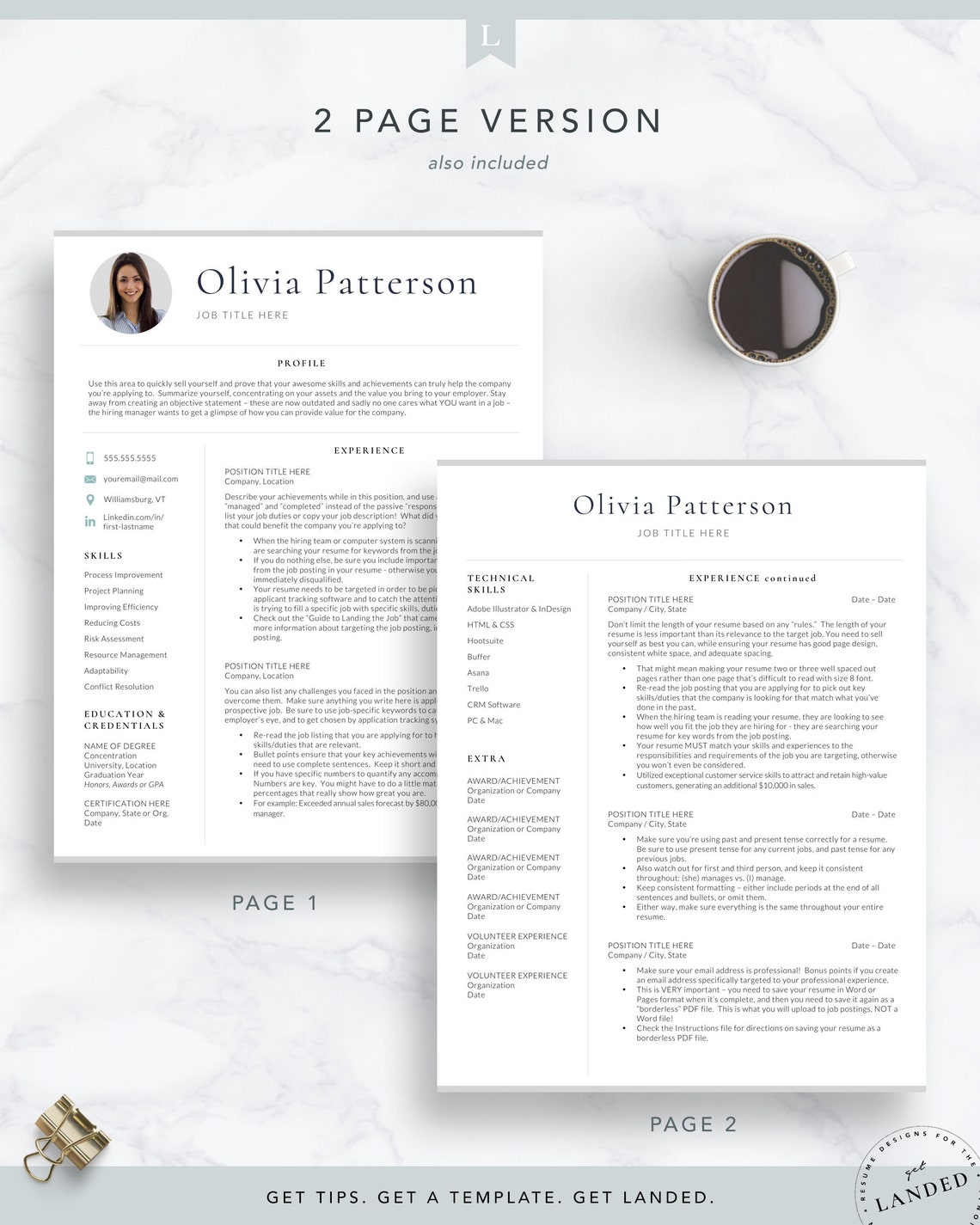 Resume Template With Headshot, Professional Resume With Photo Picture ...