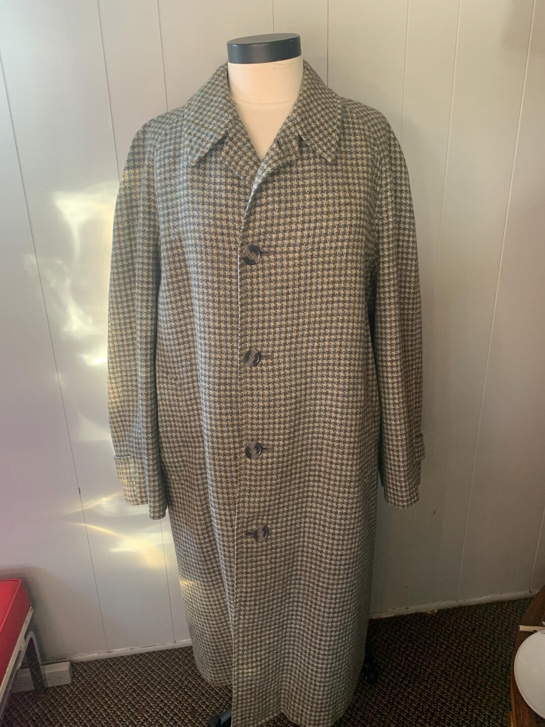 Vintage Wool Houndstooth Coat, Unisex, Chas Mackintosh, London England ...