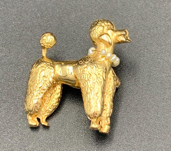 Poodle Pin, 14K Gold, Marked, 1950s - Gem