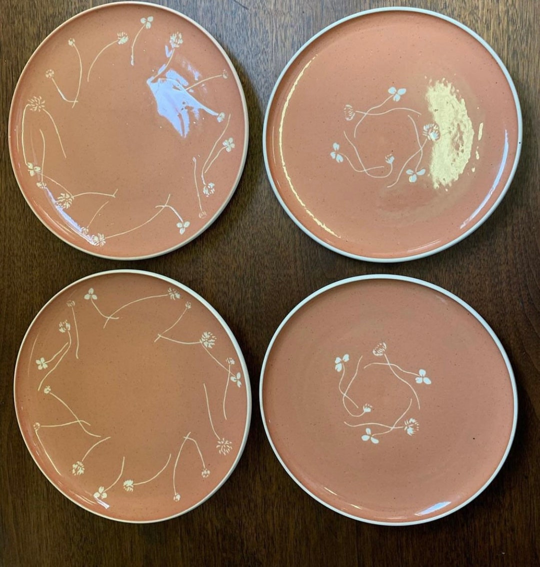 Russel Wright Harkerware Plates White Clover Pattern Coral - Etsy