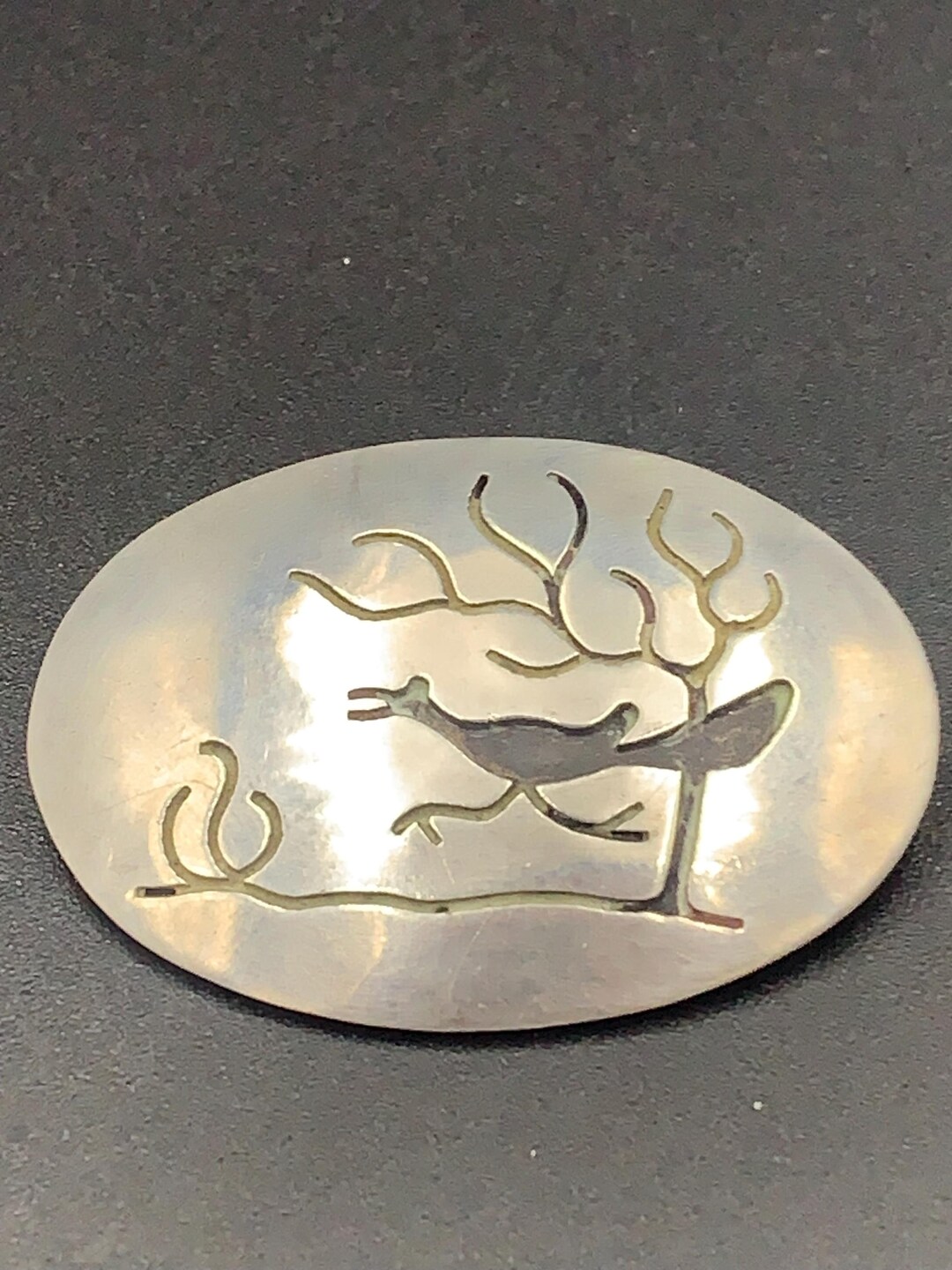 Vintage Sterling Silver Roadrunner Bird and Tree Brooch, Native ...
