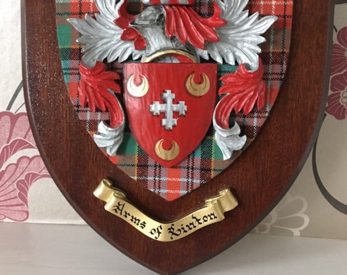 Large Arms of LINTON Tartan Crest Shield Coat of Arms Plaque Made in ...