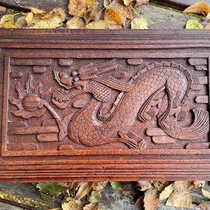 Ornate Wooden Box, Carved Dragon Design on Lid. Hand Carved on Lid and ...
