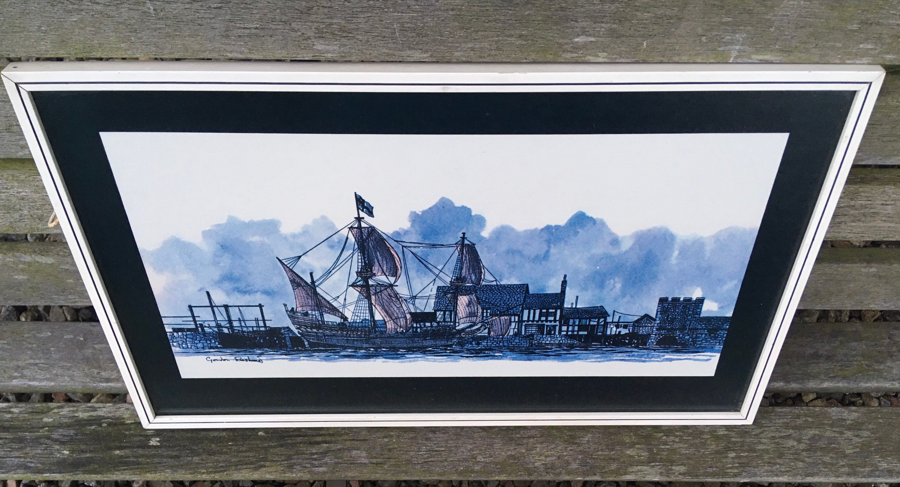 Signed GREENWICH RIVER SCENE Print by Gordon Rushmer. Lovely | Etsy