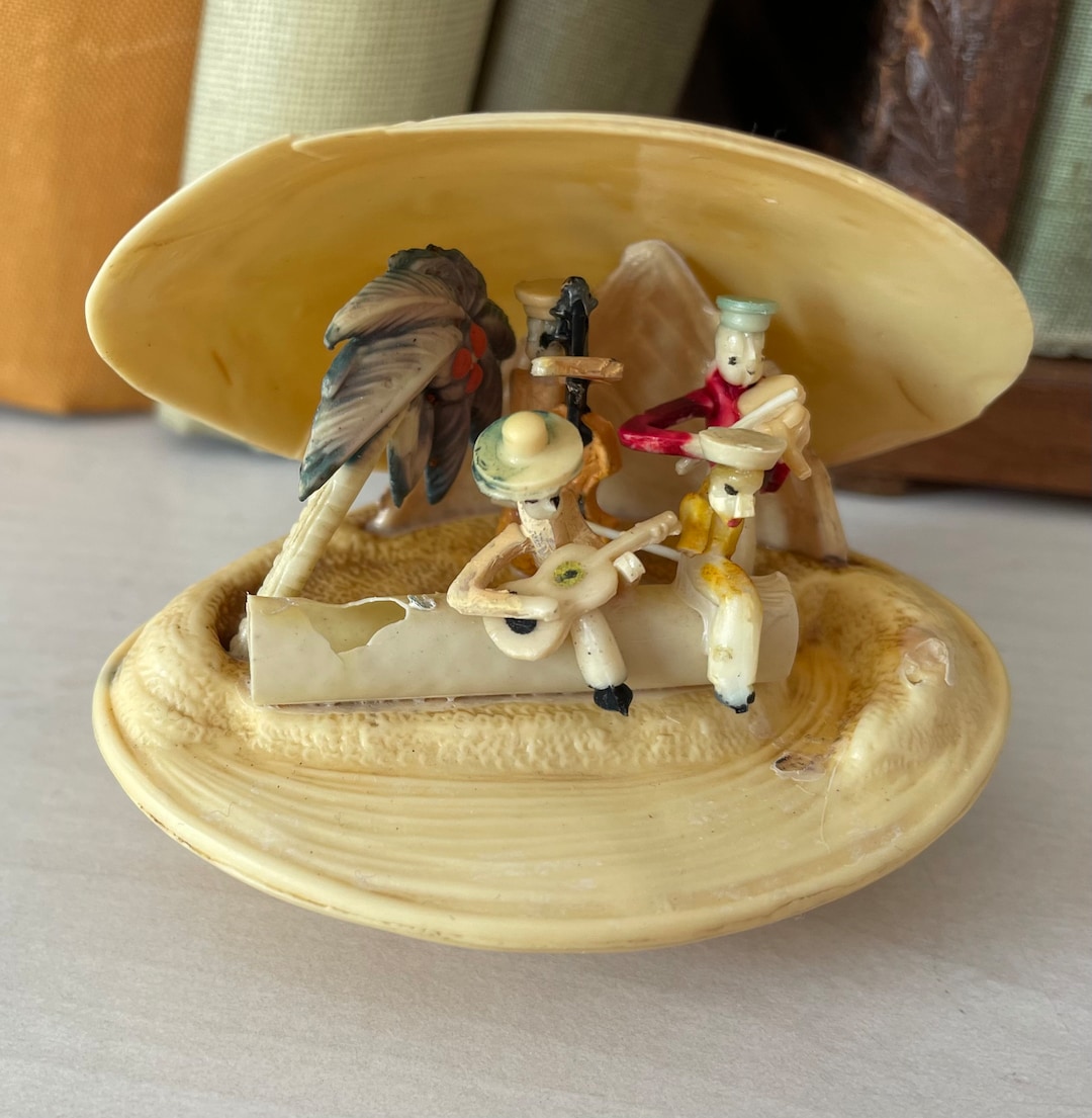 Japanese Celluloid Clam Shell Diorama Ornament Featuring a Band of ...