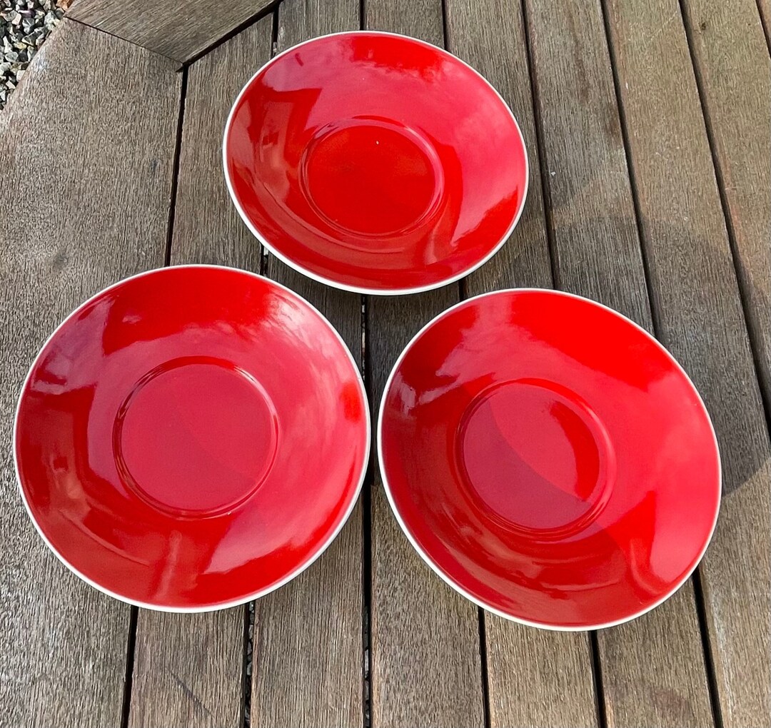 Three Red Carlton Ware Wellington Design Saucers. - Etsy