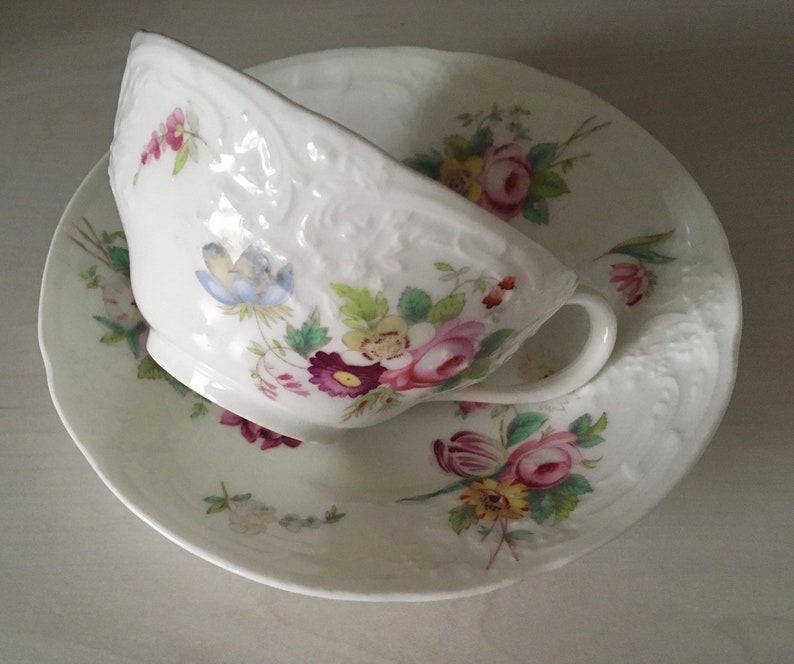 Antique Hand Painted Teacup and Saucer With Embossed - Etsy