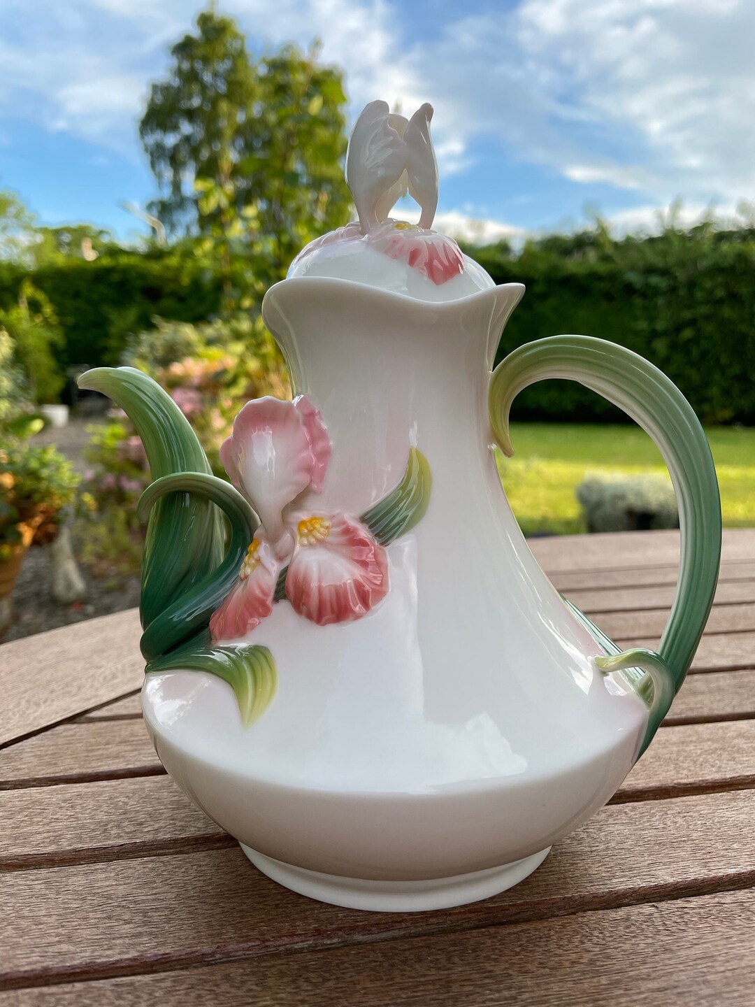 Graff Porcelain Teapot With Pink Iris Relief. German Decorative ...