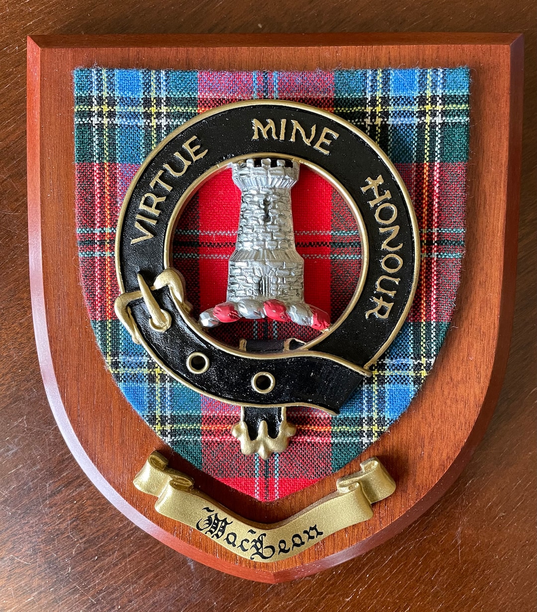 Scottish MACLEAN CLAN Crest Wall Plaque With the Motto "virtue Mine ...