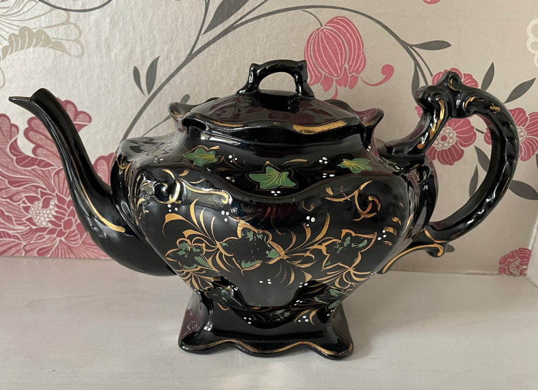 Victorian/art Nouveau Mourning Tea Pot. Hand Painted Ivy Pattern. Most ...