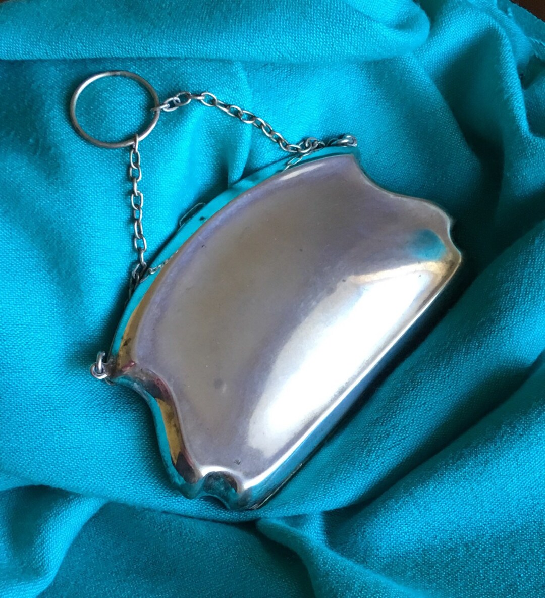 Silver Plate Evening Purse on Chain With Finger Ring. Vintage Silver ...
