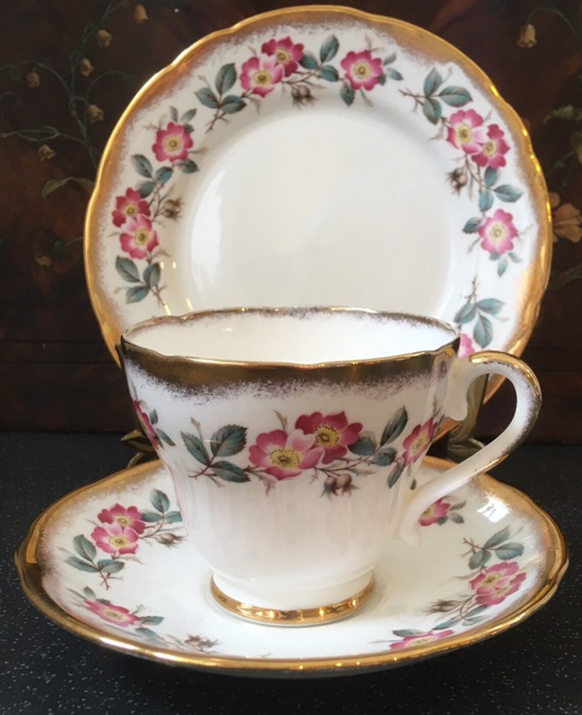 Salisbury Crown China Trio Tea Cup Saucer Plate. Pink | Etsy