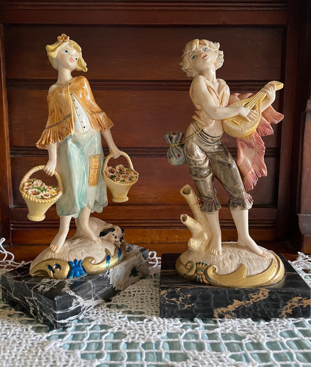 Two Simonelli Resin Figurines, Mounted on Genuine Carrera Marble, Made ...