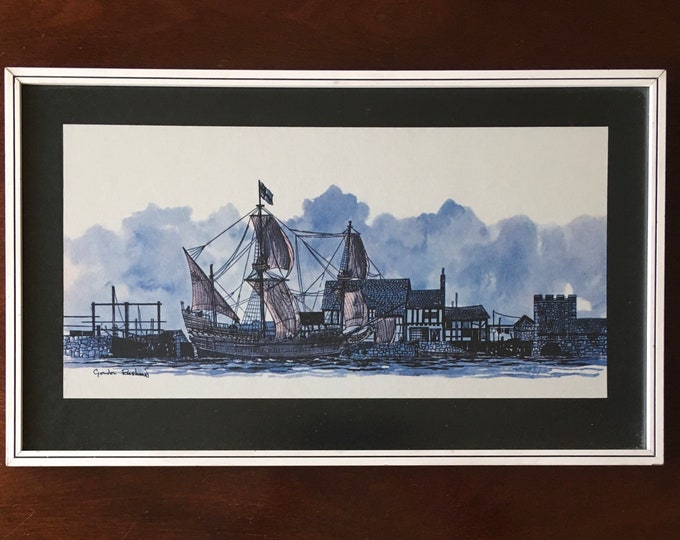Signed GREENWICH RIVER SCENE Print by Gordon Rushmer. Lovely Vintage ...