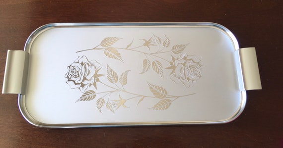 Silver Tone Metal Cocktail serving Tray Embossed With Roses. Rectangle Shaped Metal Tray With Rose Pattern Both Decorative and Useful. Etsy Ireland