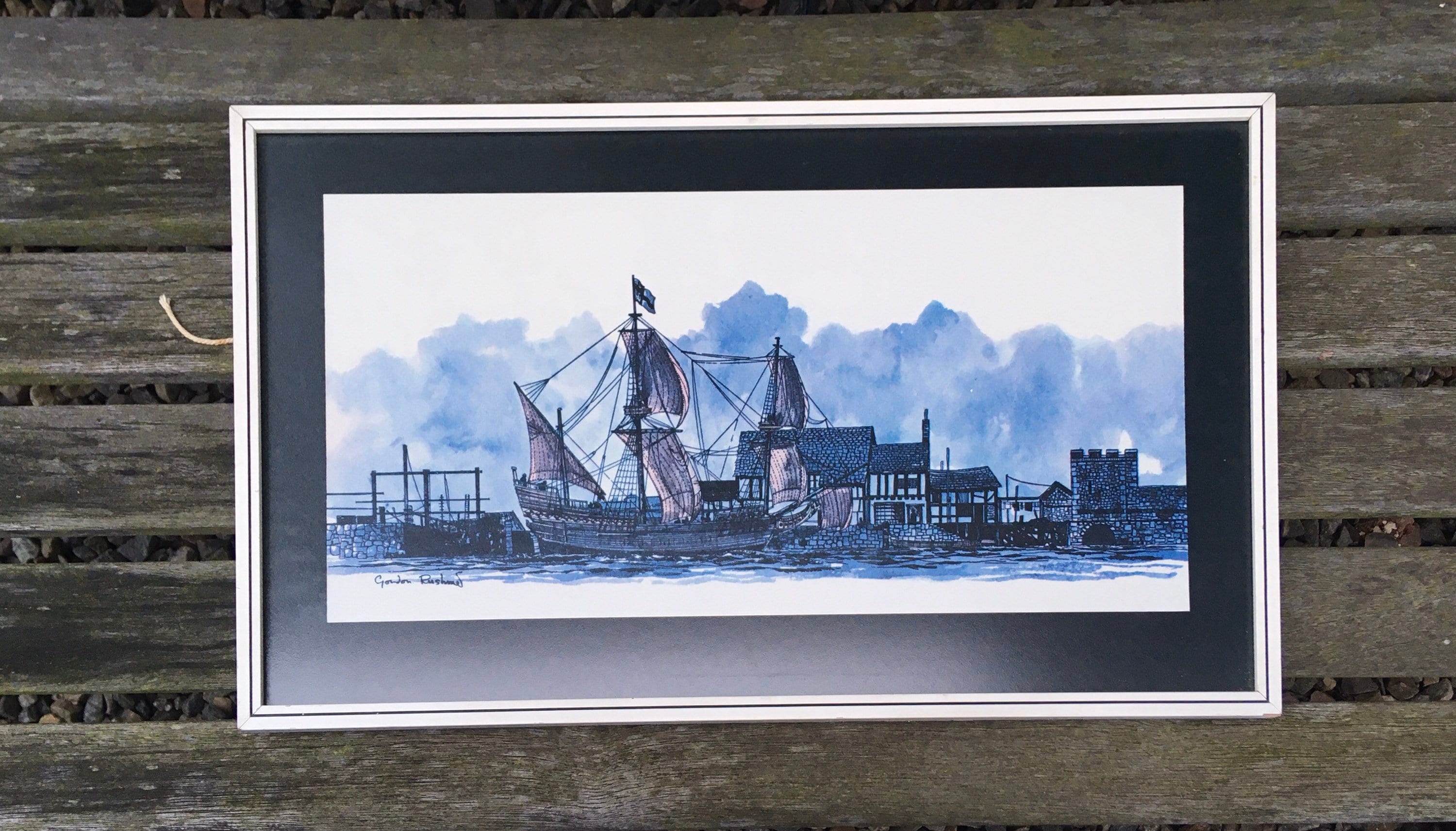 Signed GREENWICH RIVER SCENE Print by Gordon Rushmer. Lovely | Etsy