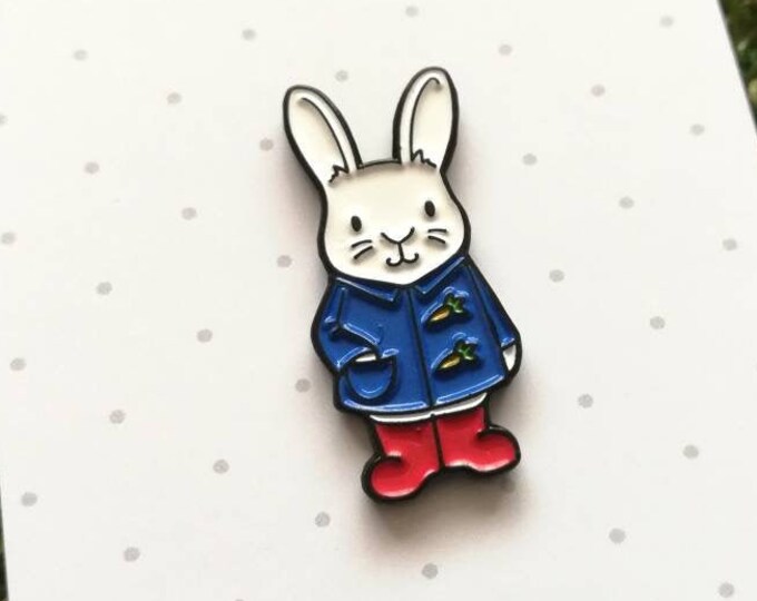 Rabbit Enamel Pins. White Rabbit Badge. Black Soft Enamel Badge. Enamel ...