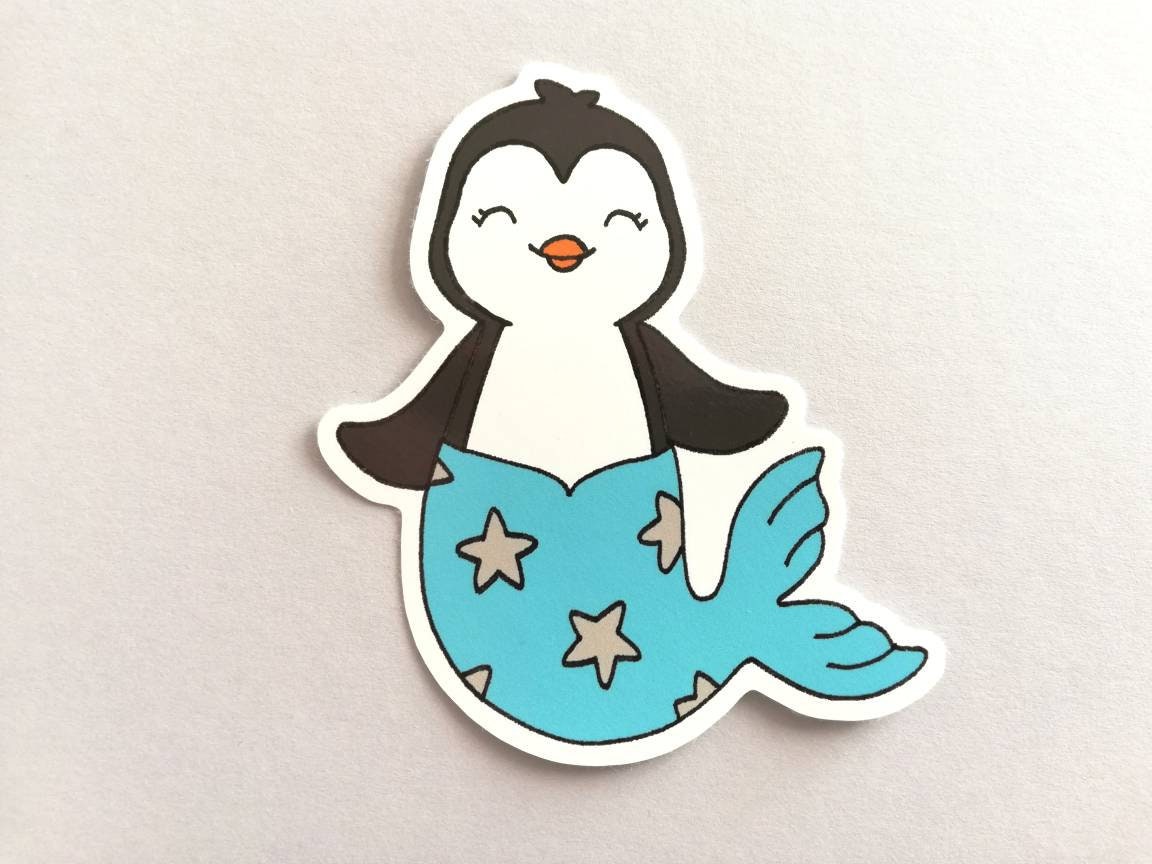 Penguin Mermaid Vinyl Sticker Mermaid Penguin Sticker | Etsy