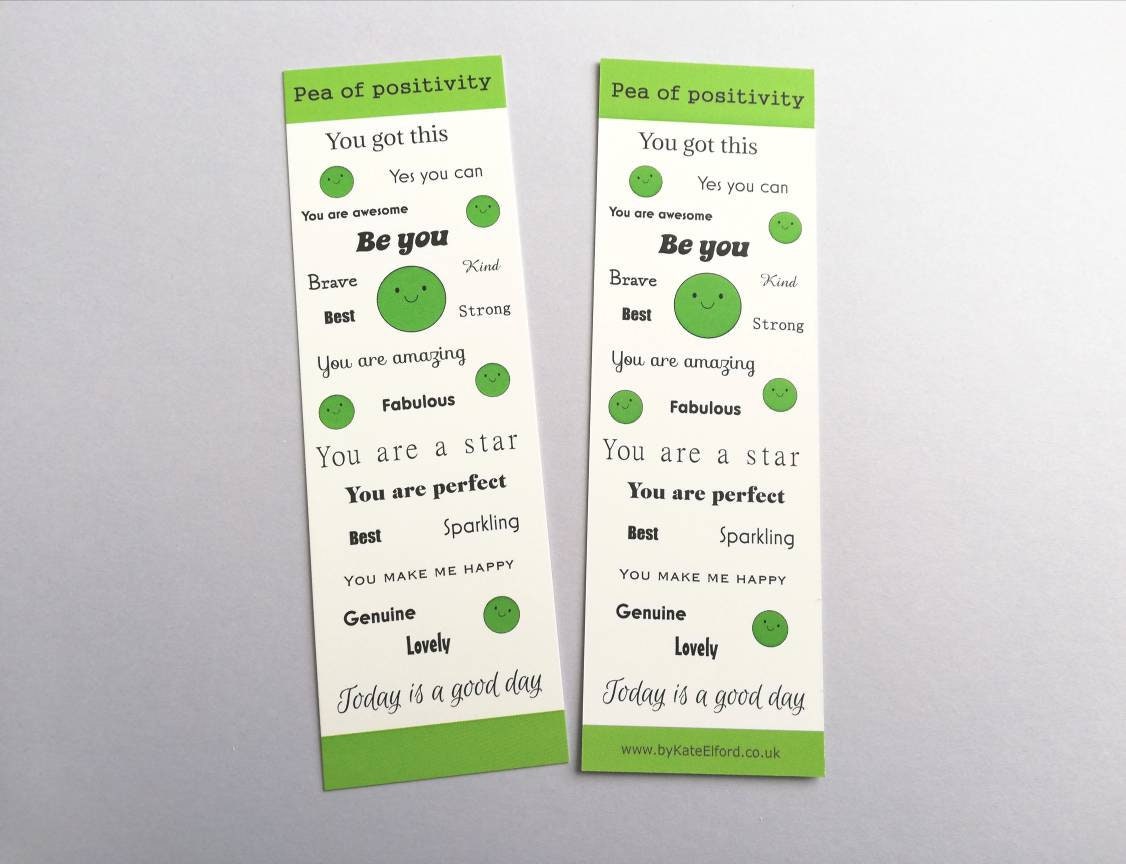Pea of positivity bookmark happy page marker positive | Etsy