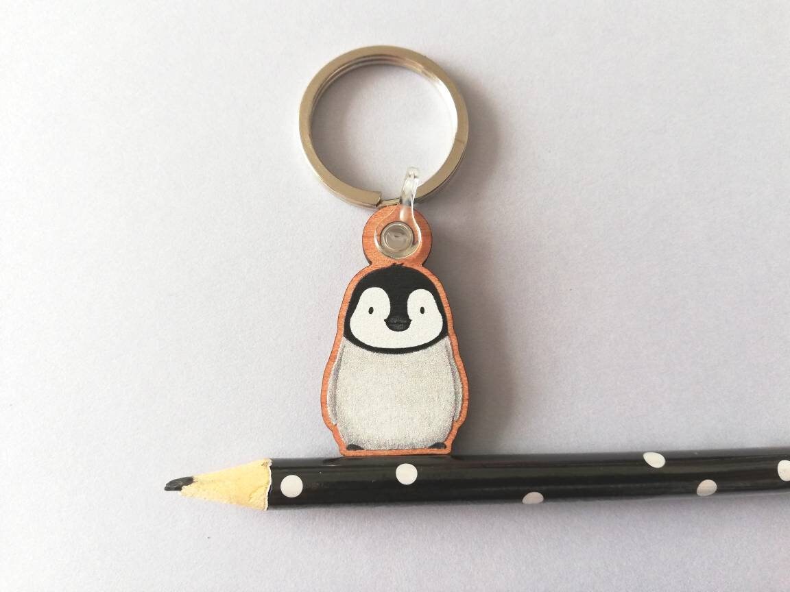 Penguin keyring penguin grey chick wooden key fob penguin - Etsy België