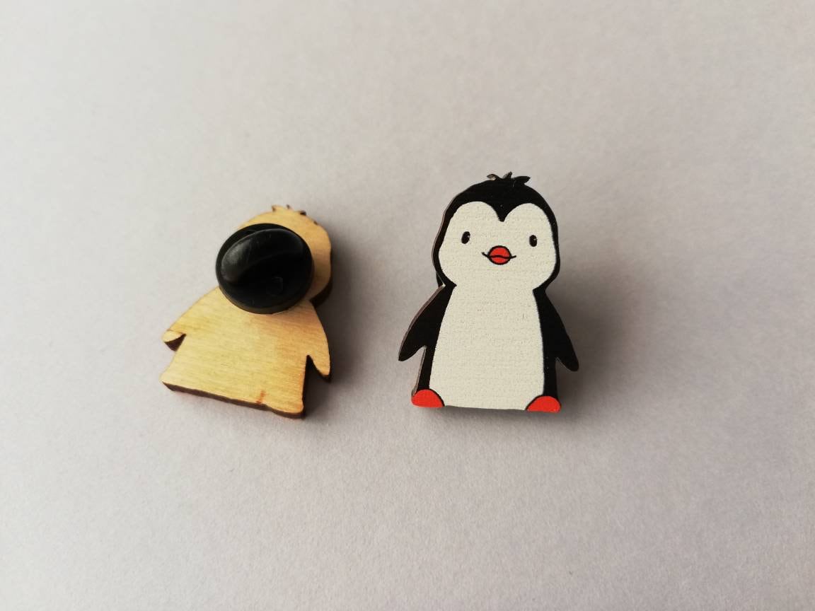 Penguin Wooden Pin Badge Cute Little Penguin Brooch. Made - Etsy UK