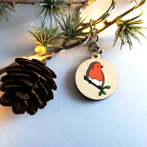 Little Robin Keyring, Small Wooden Key Chain, Memory Robin, Happy ...