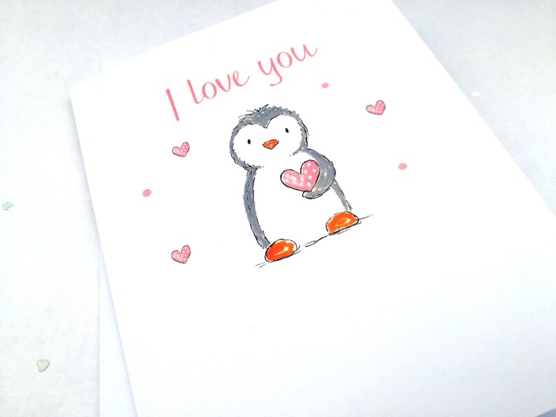 Penguin valentine card cute penguin picture I love you | Etsy