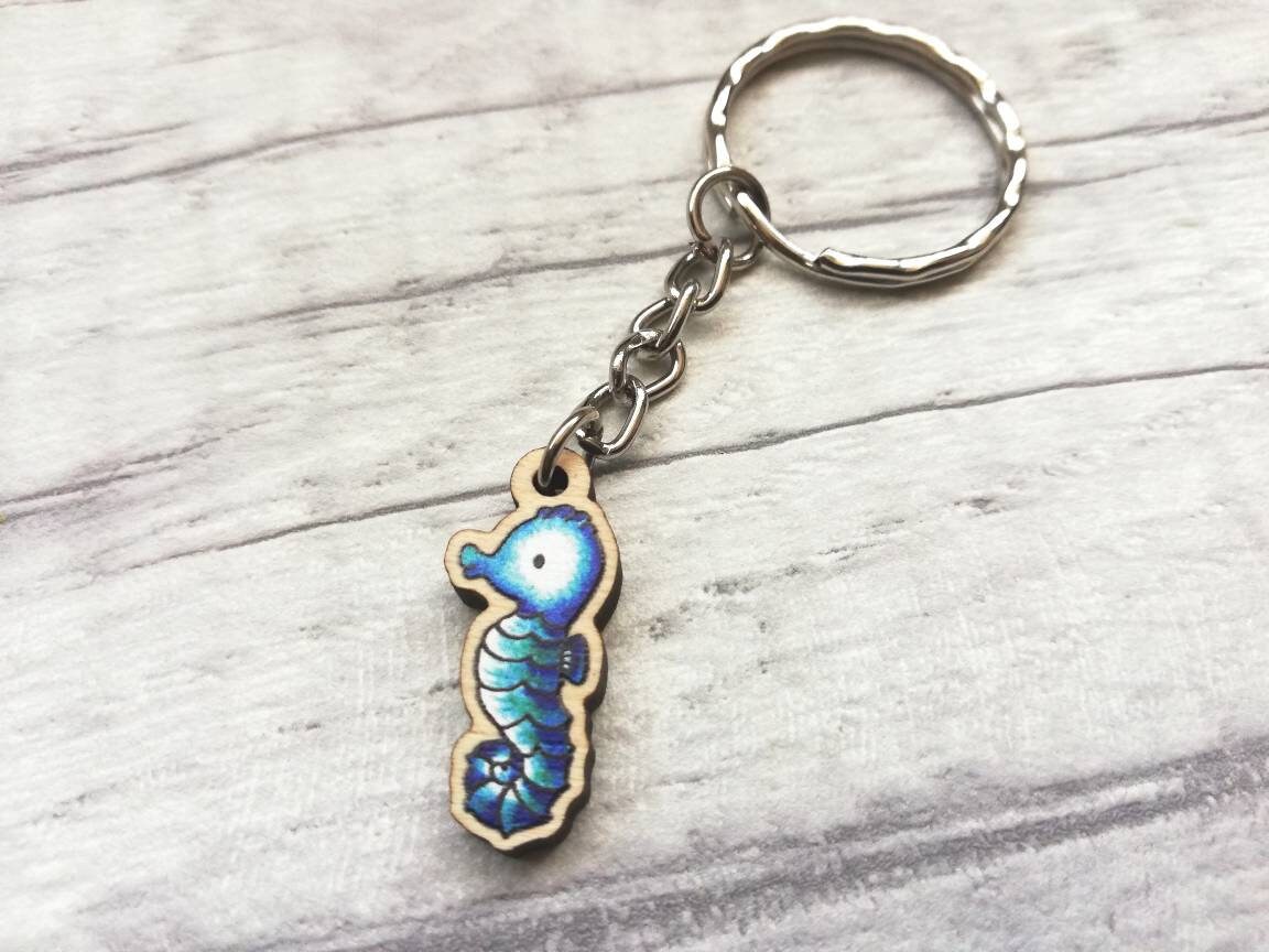 Tiny Seahorse Keyring Mini Seahorse Wooden Key Fob Ethically | Etsy UK