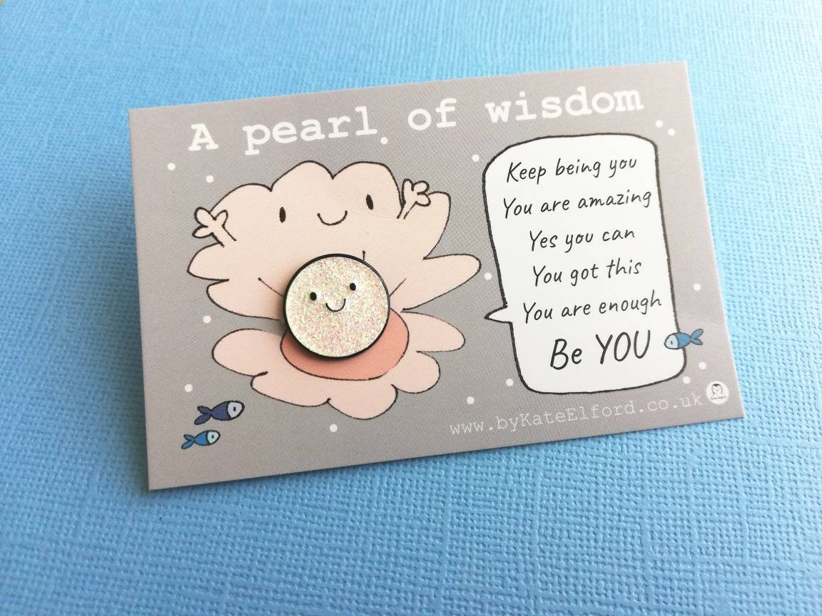 A pearl of wisdom enamel pin cute glitter happy pearl | Etsy
